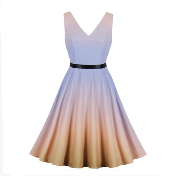 Sucrefas | Dresses | Sucrefas Blue Ombr Belted Fit And Flare Dress ...